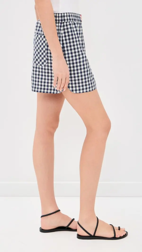 Marine Layer Gingham Check Poplin Boxer Shorts - Navy/white Gingham