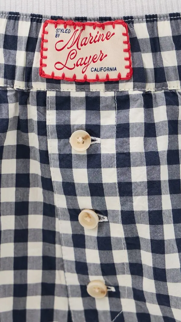 Marine Layer Gingham Check Poplin Boxer Shorts - Navy/white Gingham