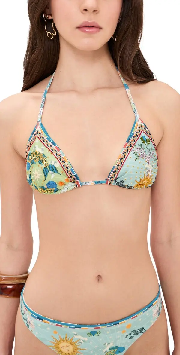 Agua Bendita Lolita Solstice Embroidered Triangle Bikini Top - Multicolor