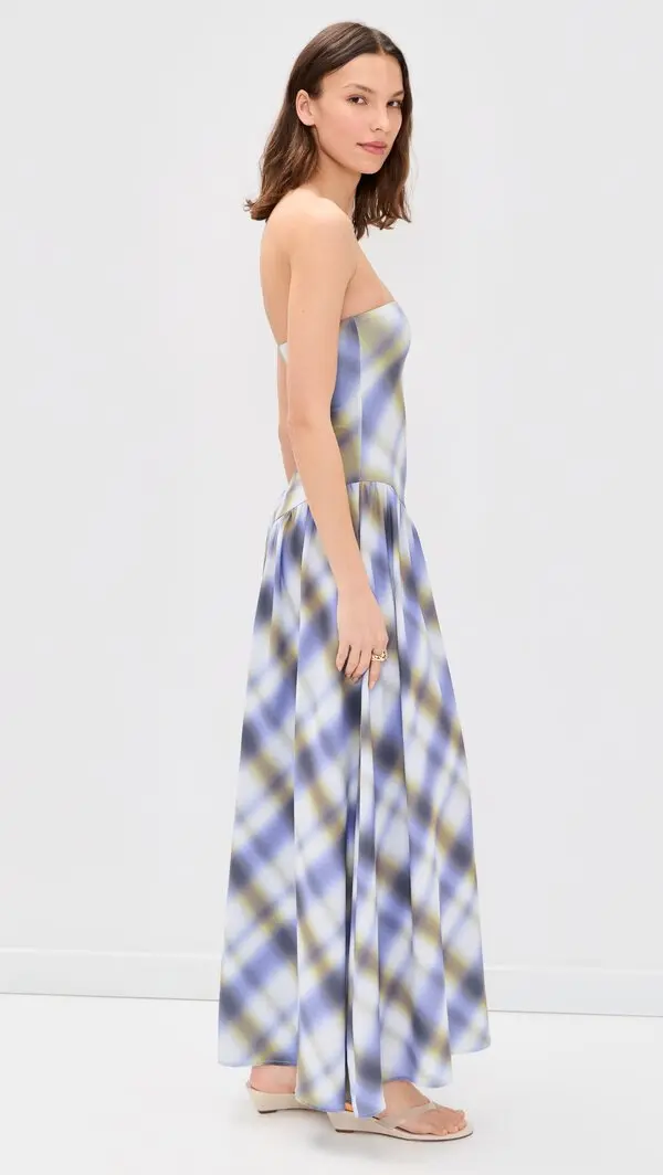 RESA Strapless Plaid Midi Dress - Blur