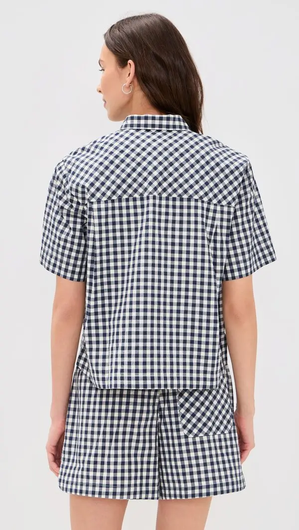 Marine Layer Jordie Gingham Check Poplin Shirt - Navy/white Gingham