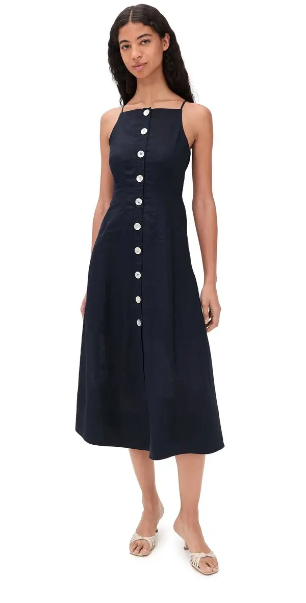 Veronica Beard Georges Linen Midi Dress - Navy