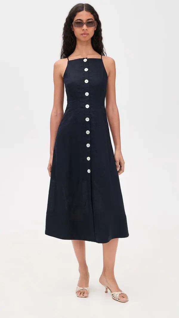 Veronica Beard Georges Linen Midi Dress - Navy