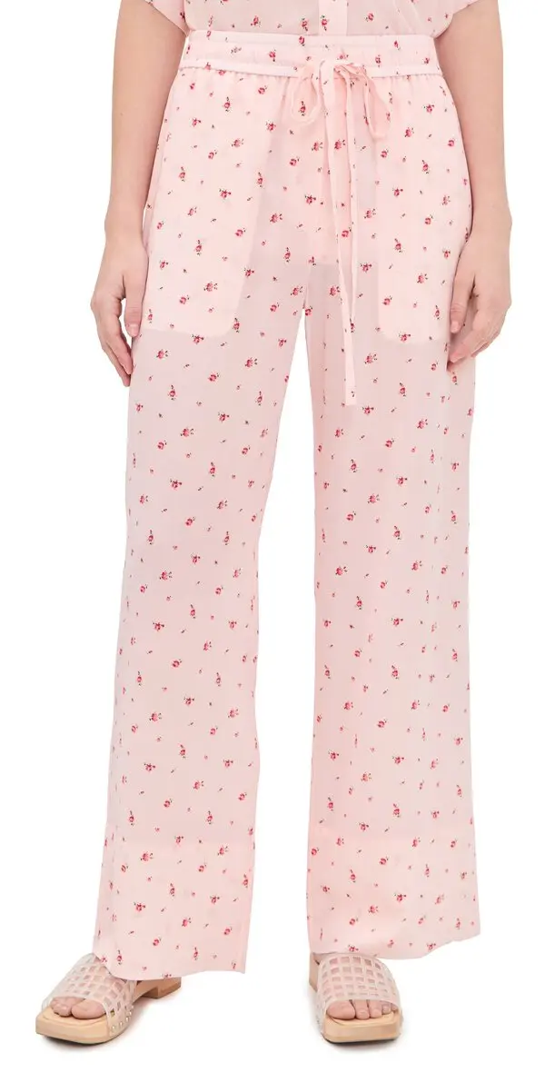 LEE MATHEWS Relaxed Silk Floral Print Pants - Blush