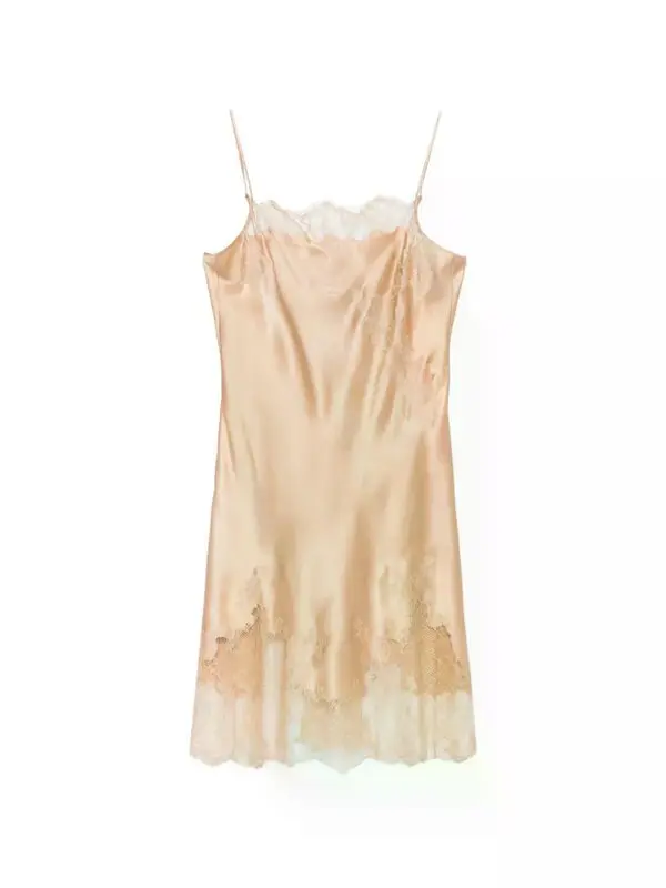 Carine Gilson Lace-detail Silk Slip - Brown