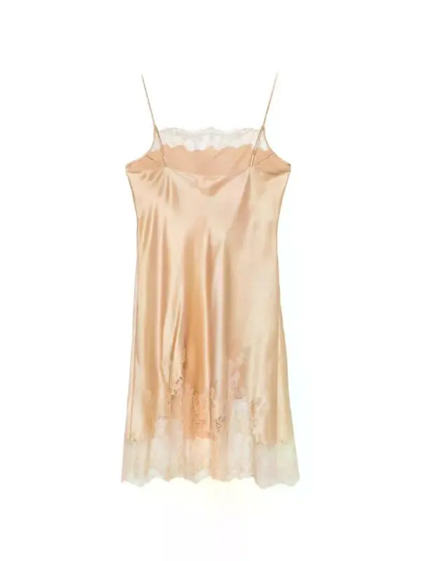 Carine Gilson Lace-detail Silk Slip - Brown