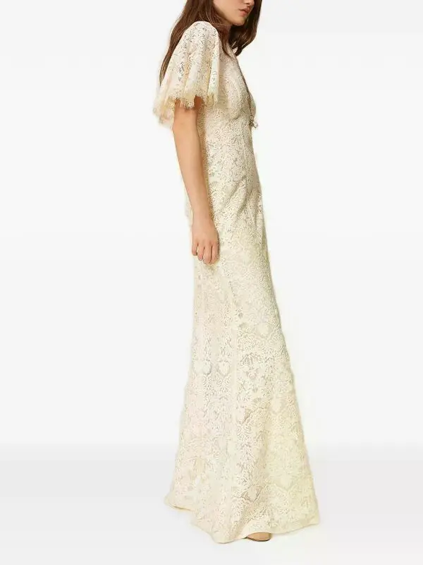 TWINSET Long Lace Dress With Ruffled Short Sleeves