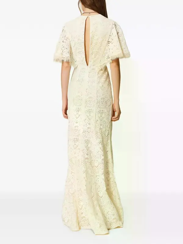 TWINSET Long Lace Dress With Ruffled Short Sleeves