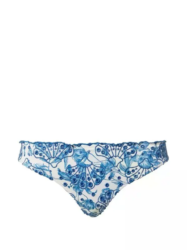 TWINSET Embroidered Brazilian Bikini Bottom - Blue