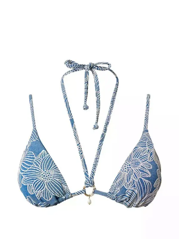 TWINSET Floral Print Triangle Bikini Top - Blue