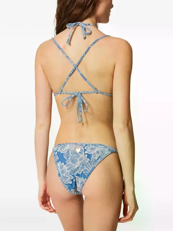 TWINSET Jacquard Triangle Bikini Top With Pearl Embellishment