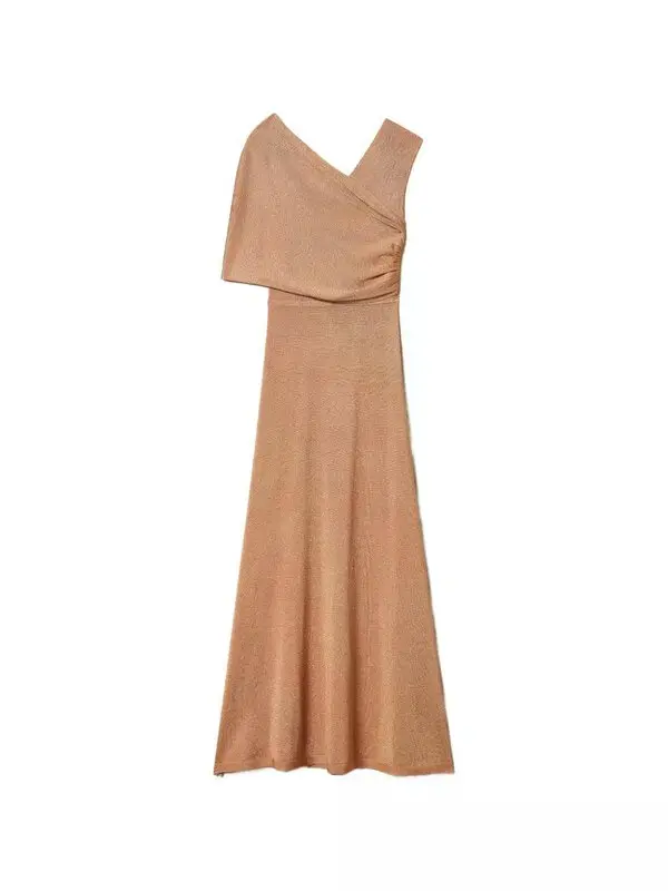 TWINSET Long Knit Dress With Lurex And One-shoulder Design - Neutrals