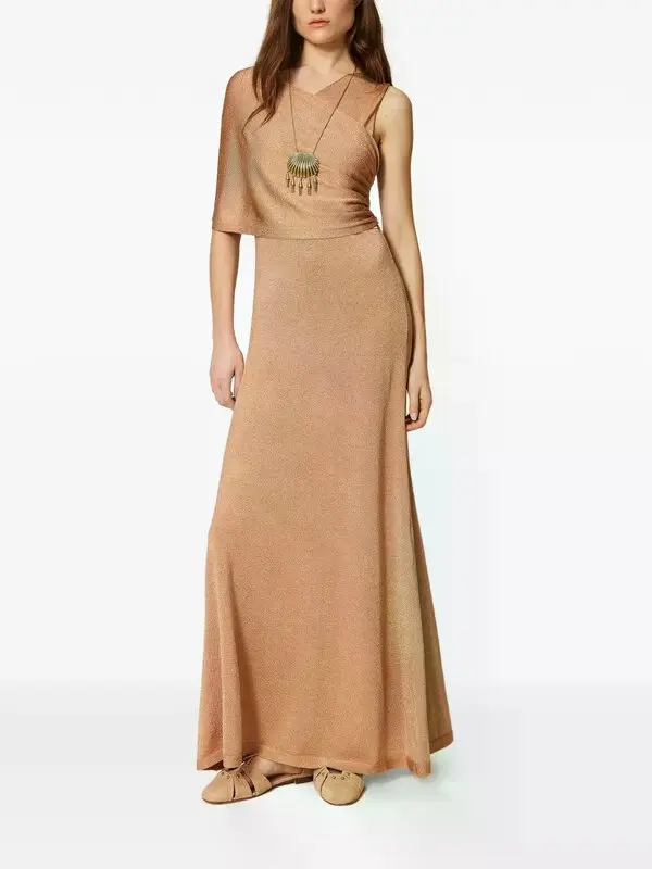 TWINSET Long Knit Dress With Lurex And One-shoulder Design - Neutrals