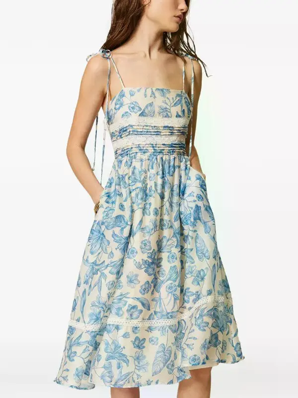 TWINSET Midi Floral-pattern Dress With Lace Trims