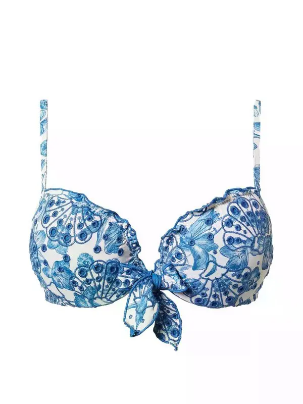 TWINSET Floral Knit Bikini Top - Blue