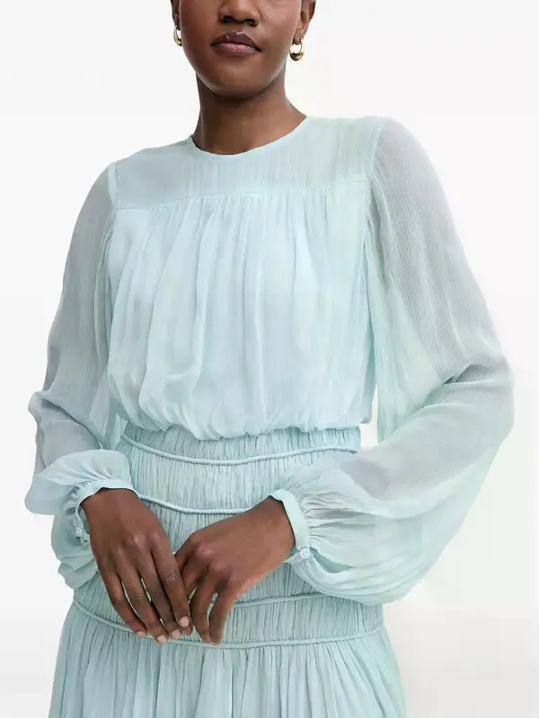 TWINSET Long Crépon Dress With Raised Motif - Blue