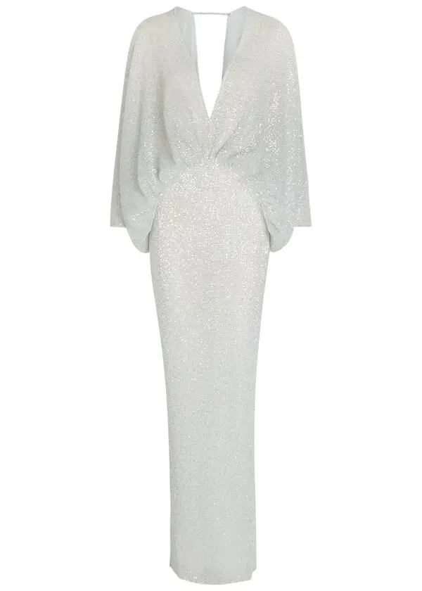 L'IDEE Paradiso Sequin-embellished Gown - White