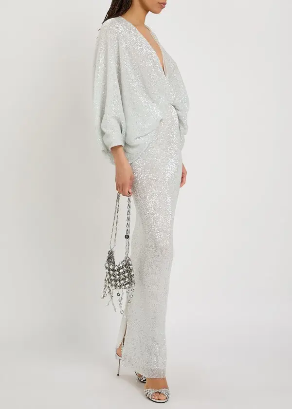 L'IDEE Paradiso Sequin-embellished Gown - White