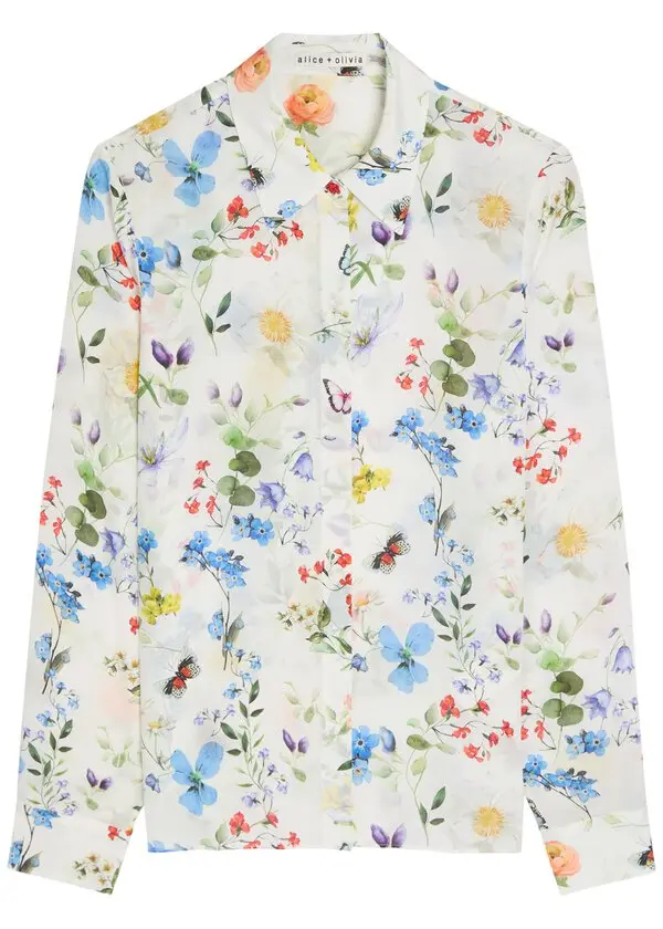 Alice + Olivia Willa Floral Print Silk Shirt