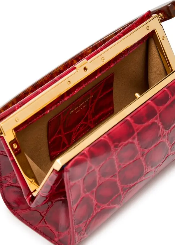 Dries Van Noten Crocodile-effect Leather Top Handle Bag