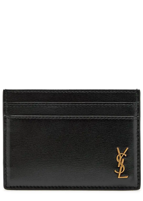 Saint Laurent Logo Leather Card Holder - Black