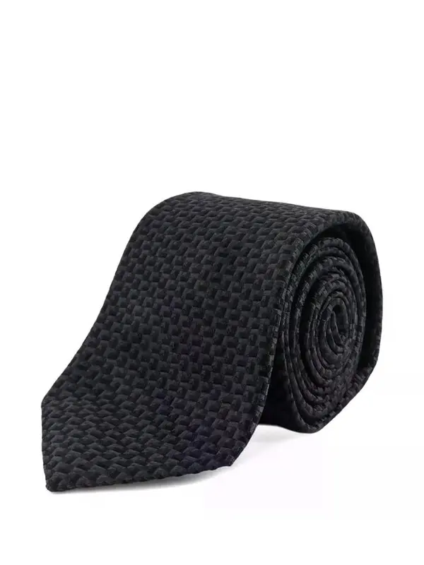 Kiton Geometric-pattern Neck Tie - Black