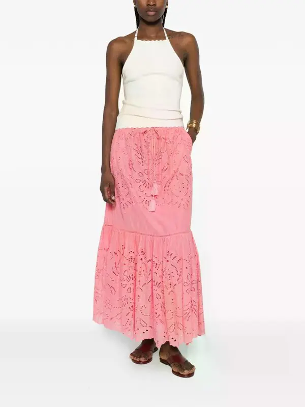 ERMANNO FIRENZE Embroidery Midi Skirt - Pink