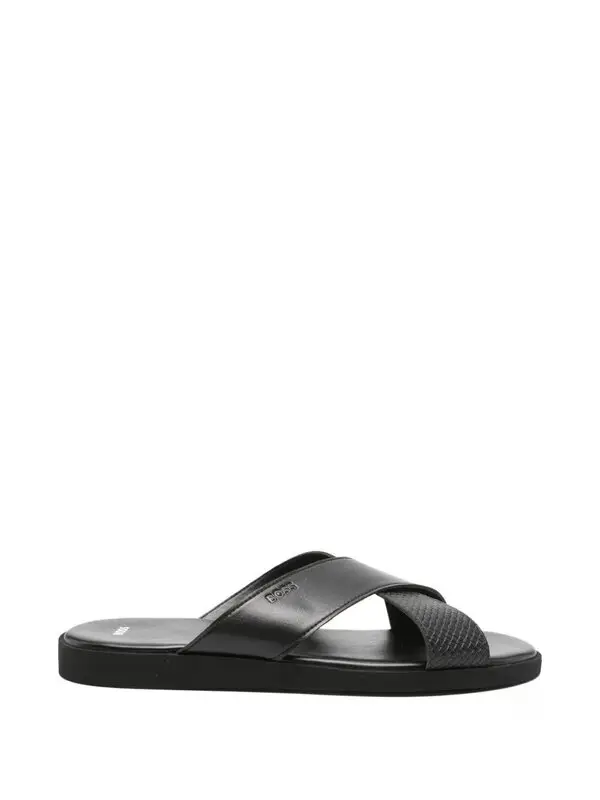 BOSS Faux-leather Slides With Crisscross Straps