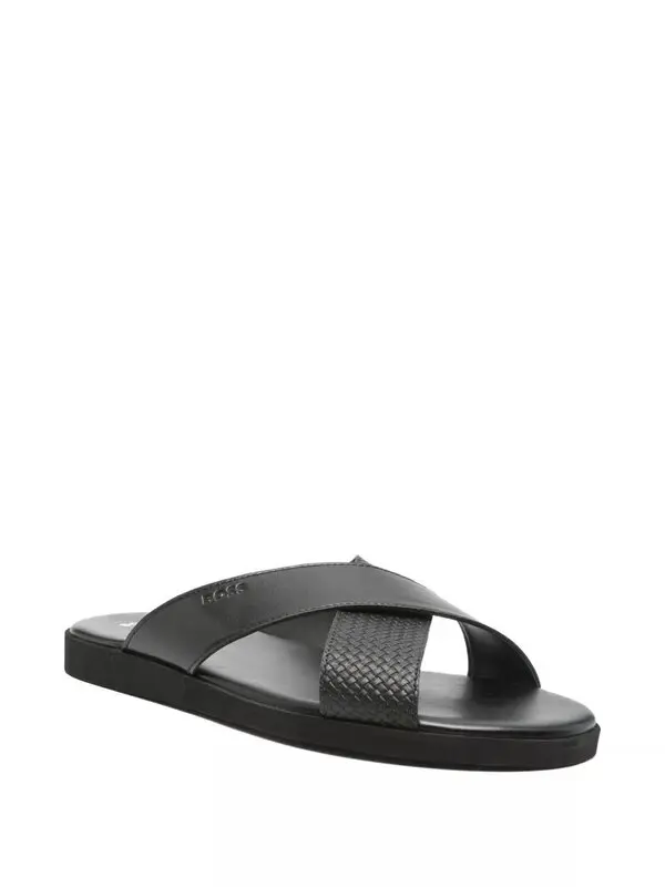 BOSS Faux-leather Slides With Crisscross Straps