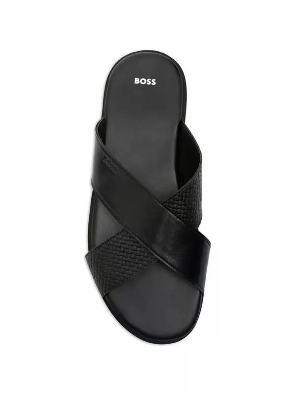 BOSS Faux-leather Slides With Crisscross Straps