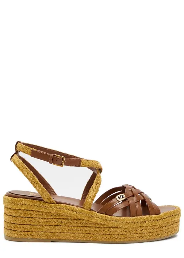 Valentino Garavani Bribri 45 Leather Espadrille Wedges - Brown