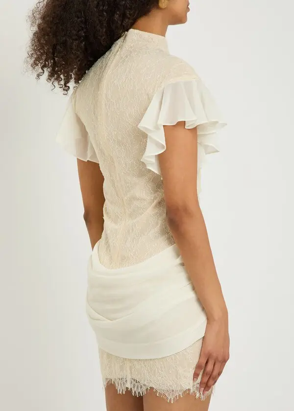 DE LA VALI Noor Ruffled Lace Mini Dress