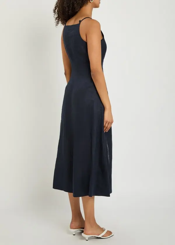 Veronica Beard Georges Button-up Linen Midi Dress - Navy