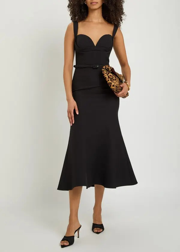 Roland Mouret Belted Crepe Midi Dress