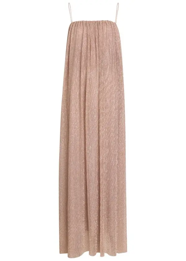 L'IDEE Amante Metallic-mesh Maxi Dress - Light Pink