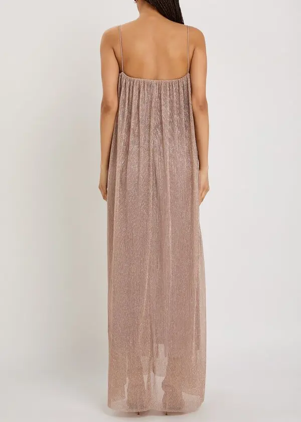 L'IDEE Amante Metallic-mesh Maxi Dress - Light Pink