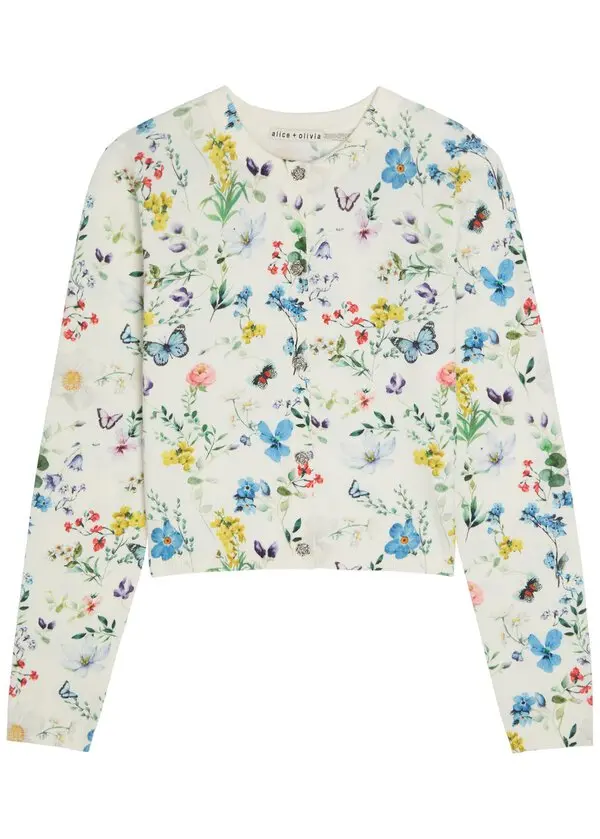 Alice + Olivia Floral-print Stretch-cotton Cardigan - Multicoloured