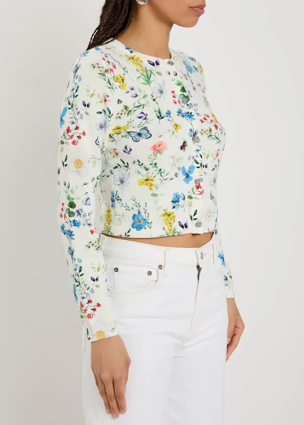 Alice + Olivia Floral-print Stretch-cotton Cardigan - Multicoloured