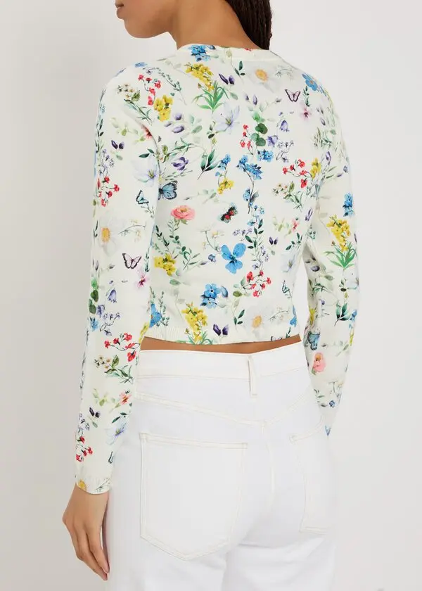 Alice + Olivia Floral-print Stretch-cotton Cardigan - Multicoloured