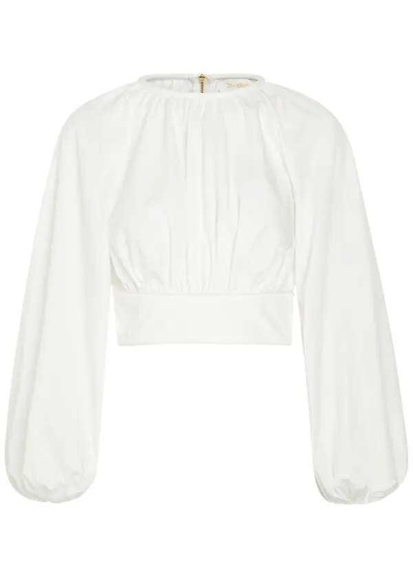 Zimmermann Billow Gathered Cotton-poplin Cropped Top - Ivory