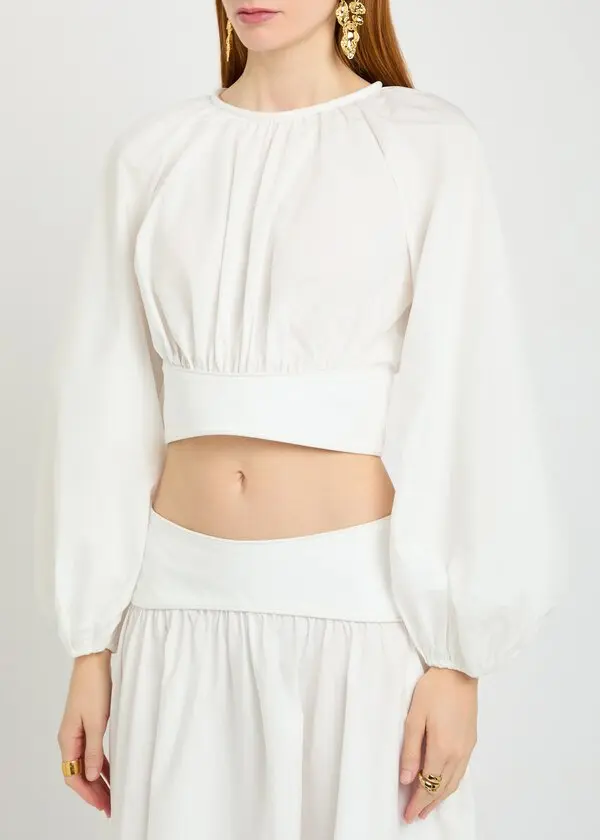 Zimmermann Billow Gathered Cotton-poplin Cropped Top - Ivory