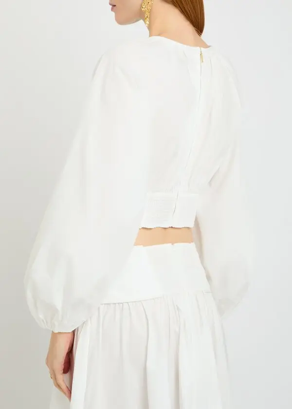 Zimmermann Billow Gathered Cotton-poplin Cropped Top - Ivory