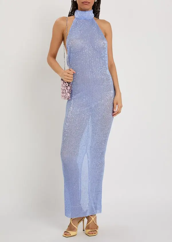 L'IDEE Casablanca Sequin-embellished Maxi Dress - Light Blue