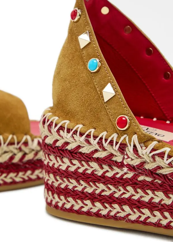Valentino Garavani Rockstud Suede Wedge Espadrilles