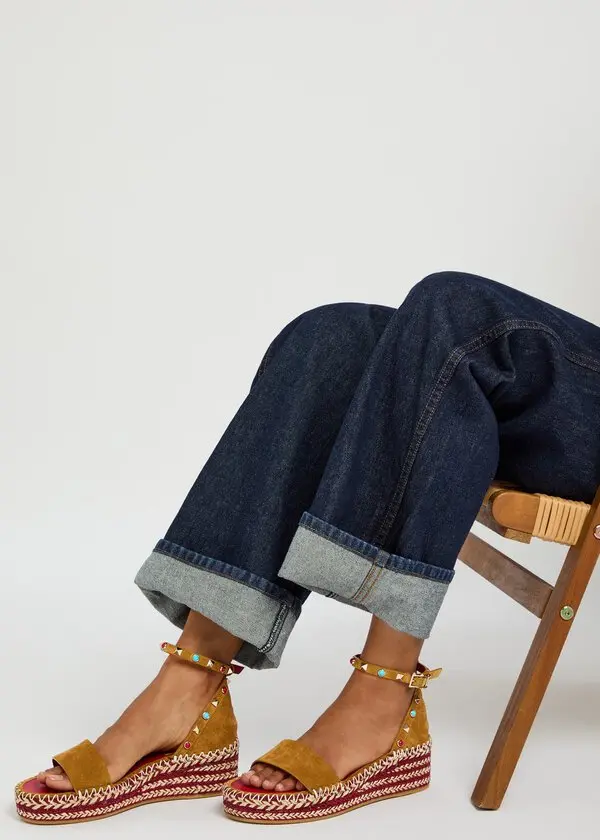 Valentino Garavani Rockstud Suede Wedge Espadrilles