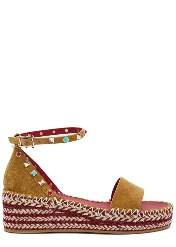 Valentino Garavani Rockstud Suede Wedge Espadrilles