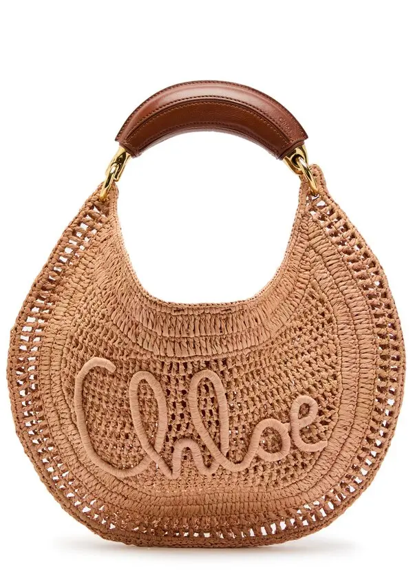 Chloé Raffia Shoulder Bag With Logo - Pink
