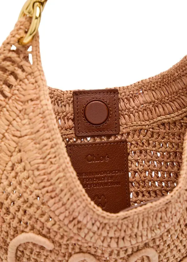 Chloé Raffia Shoulder Bag With Logo - Pink