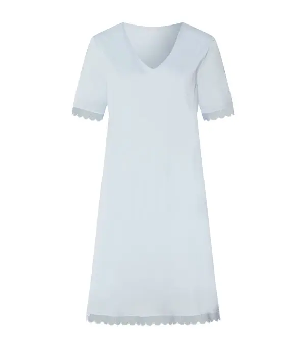 Hanro Cotton Short-sleeve Inaya Nightdress - Blue