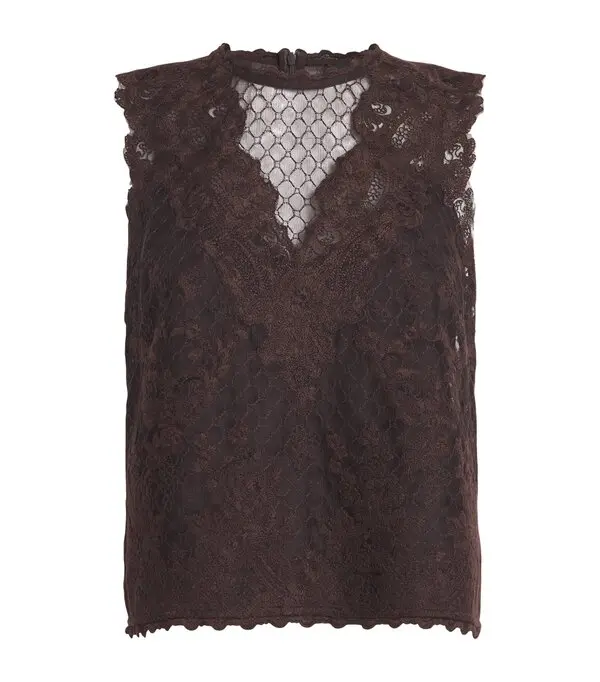 ME+EM Lace Sleeveless Top With Cami - Brown